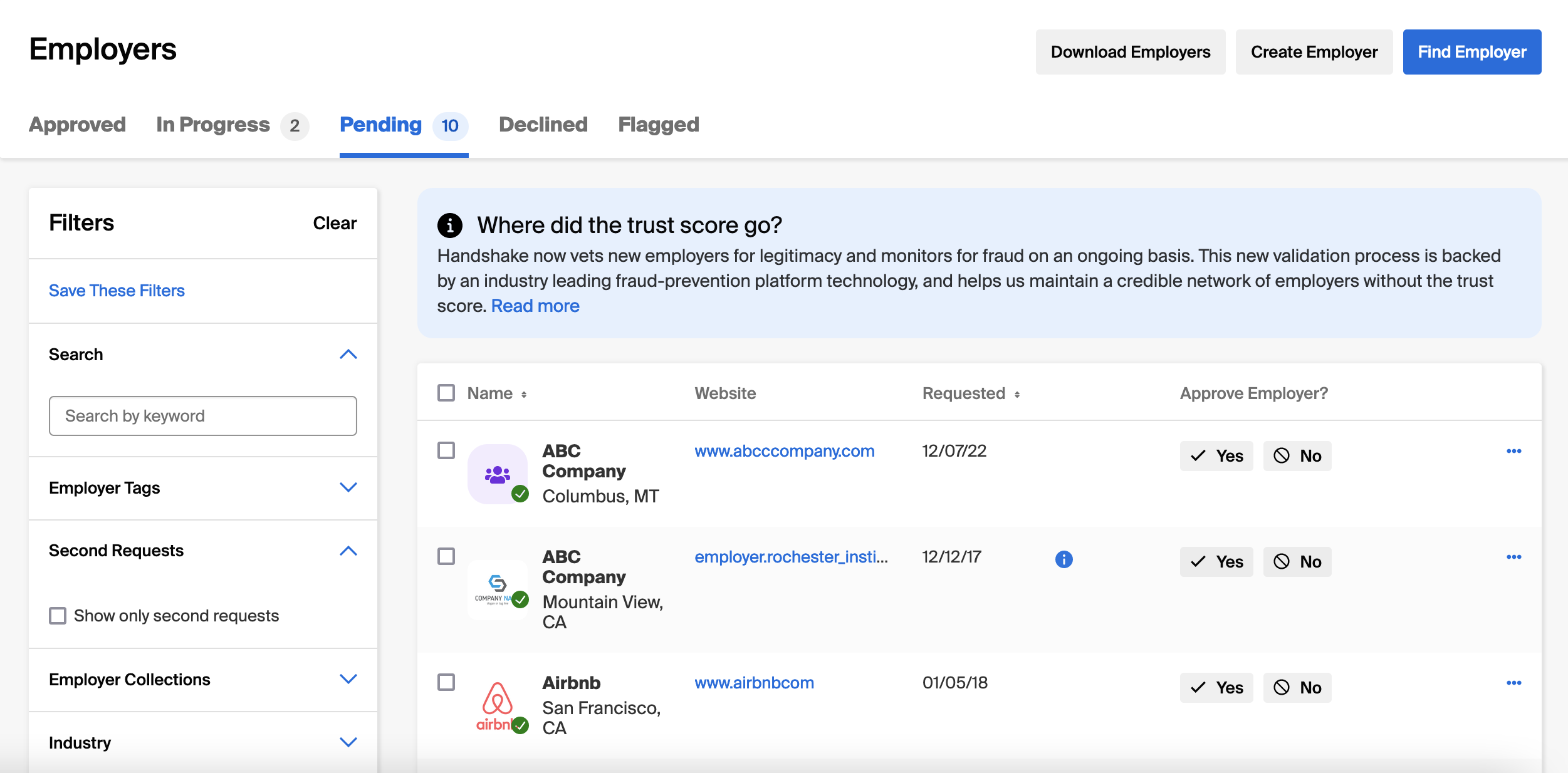 Processing Employer Approval Requests – Handshake Help Center