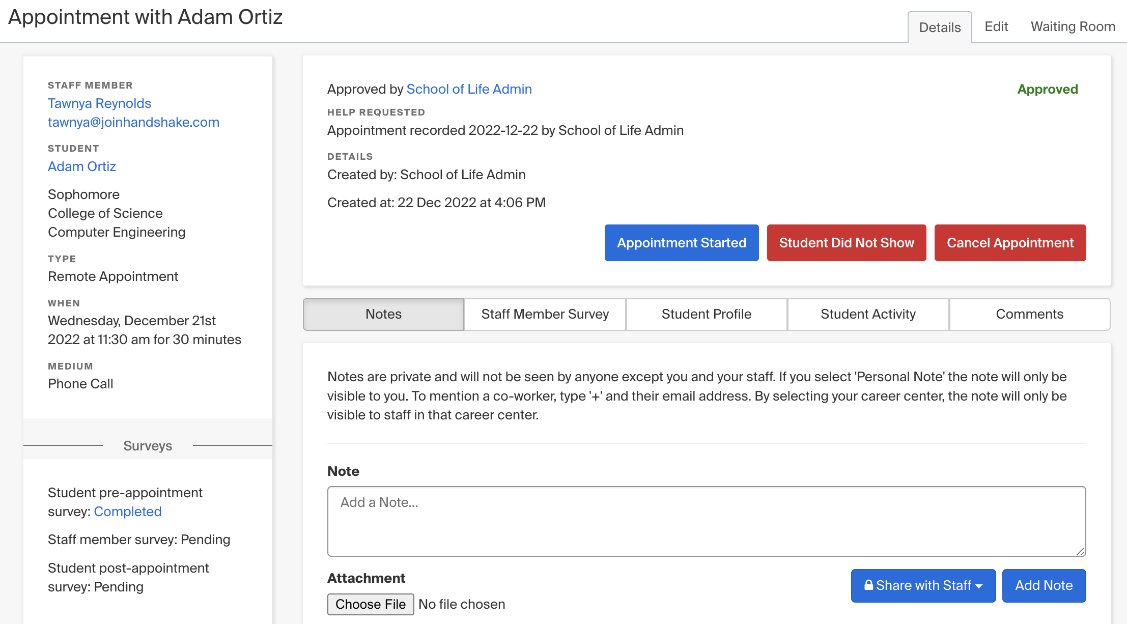 Completing Appointments in Handshake – Handshake Help Center