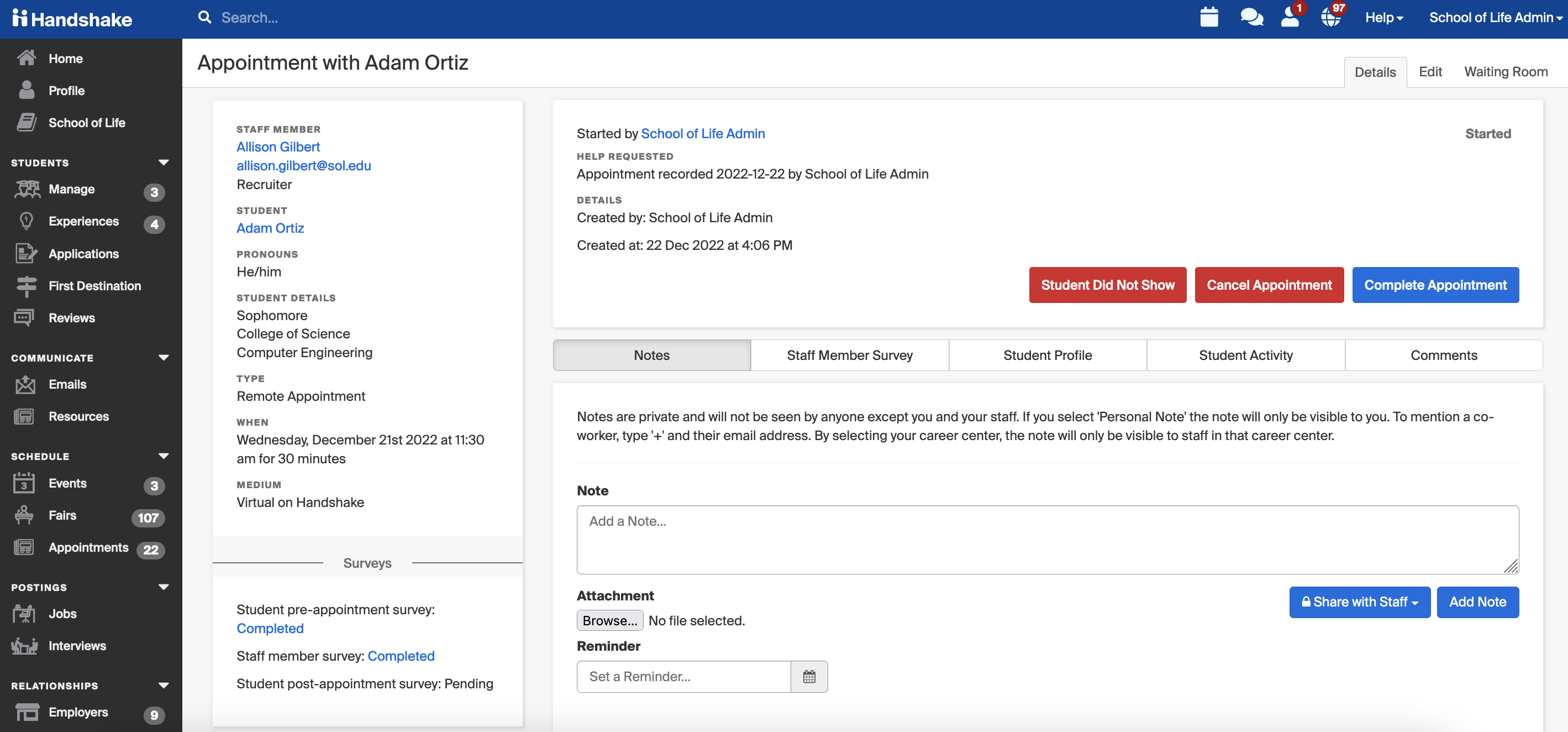 Understanding the Appointment Details Page – Handshake Help Centre