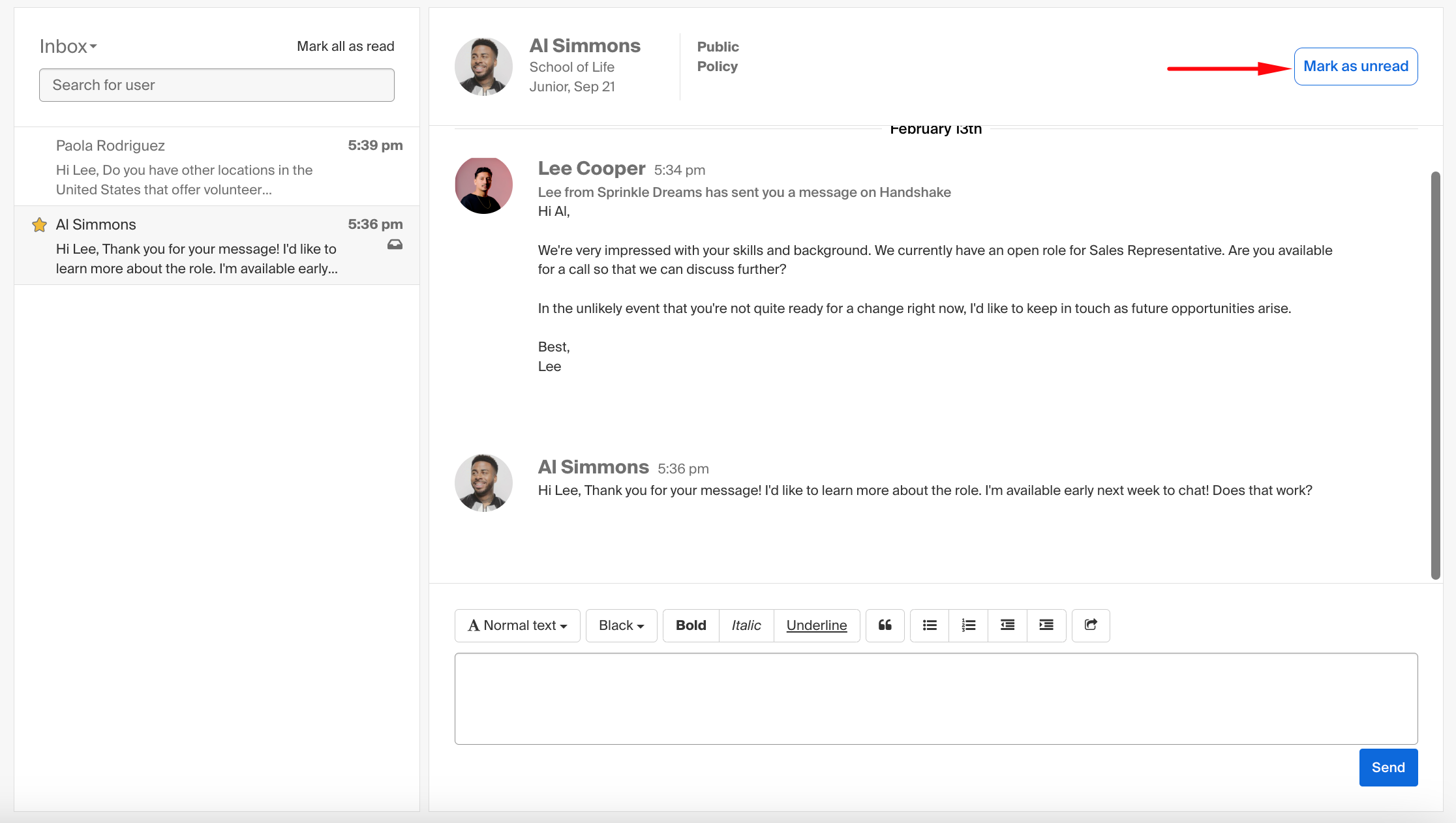 Managing your Inbox – Handshake Help Centre
