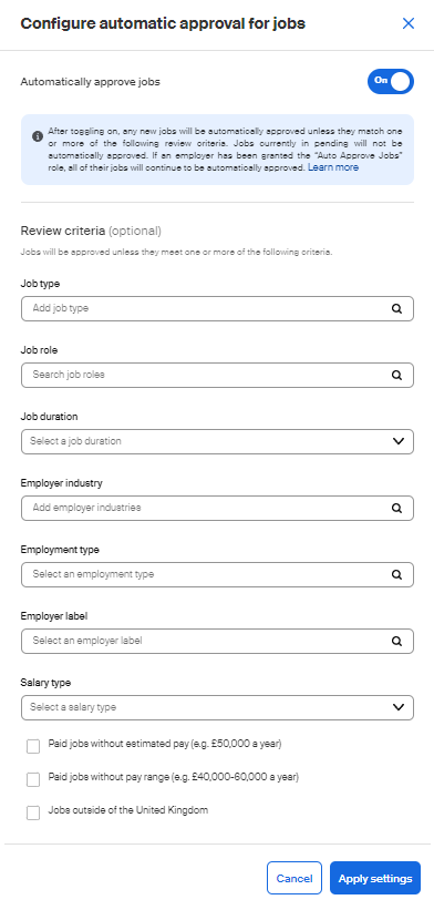 Job Automatic Approval Configuration – Handshake Help Centre