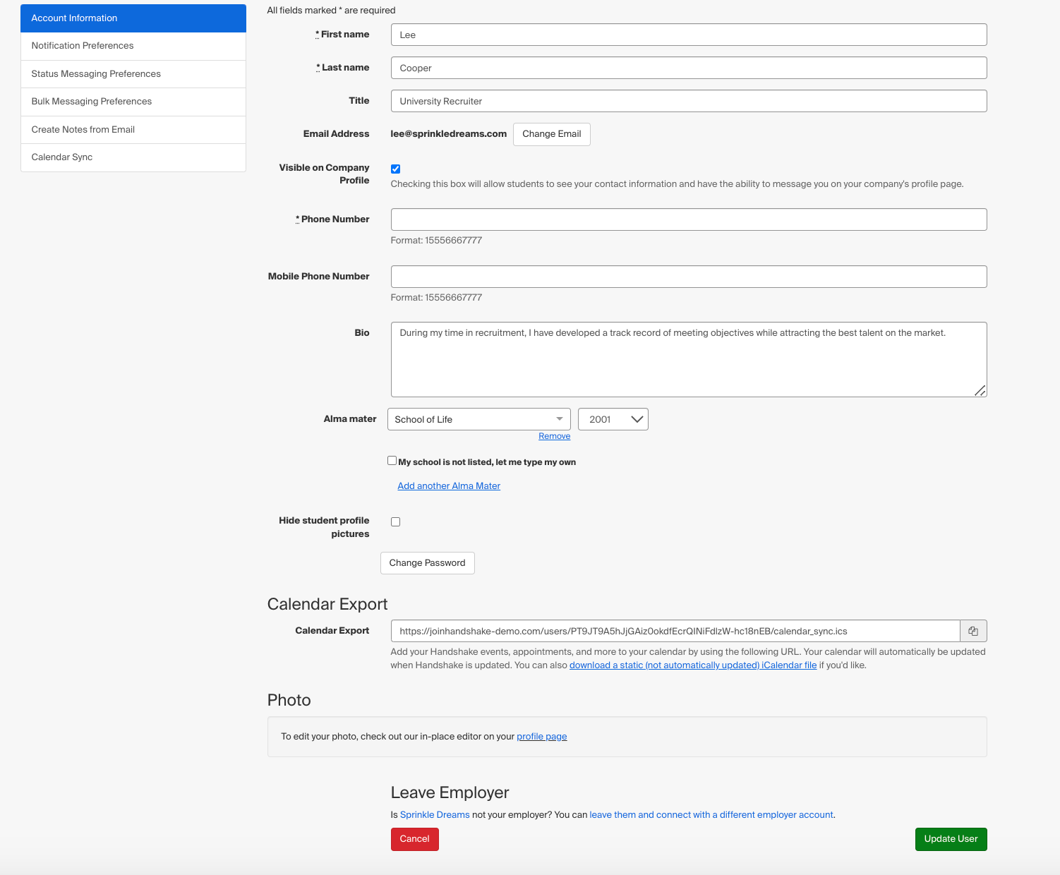 Employer Account User Settings – Handshake Help Center