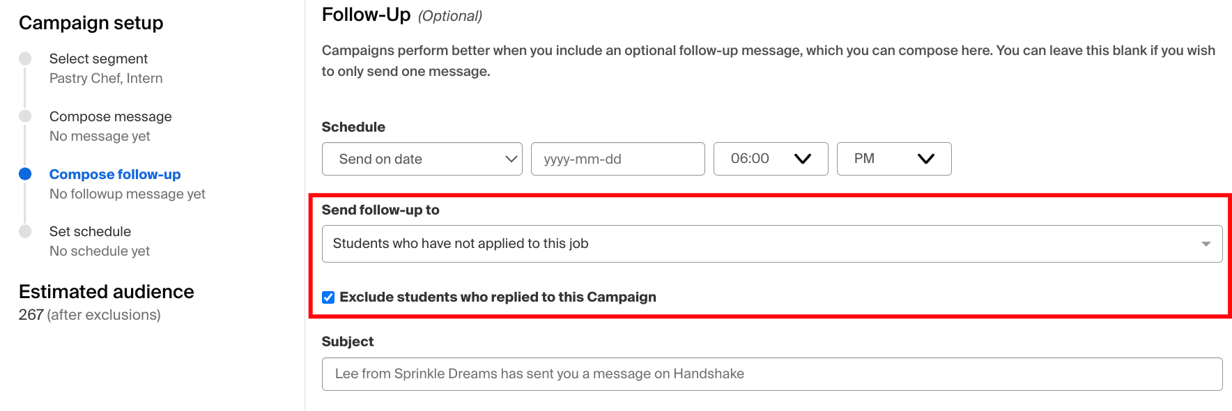 Campaigns: Exclusions – Handshake Help Center