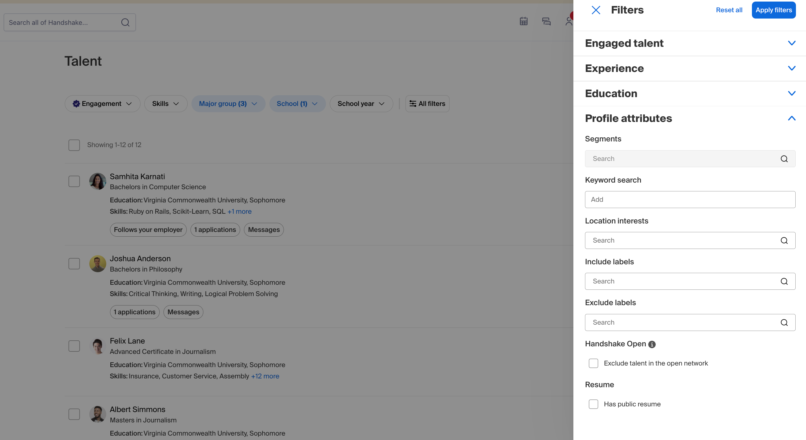 A Guide to Talent List – Handshake Help Center