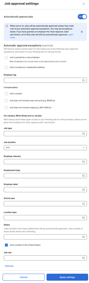Job Automatic Approval Configuration – Handshake Help Center