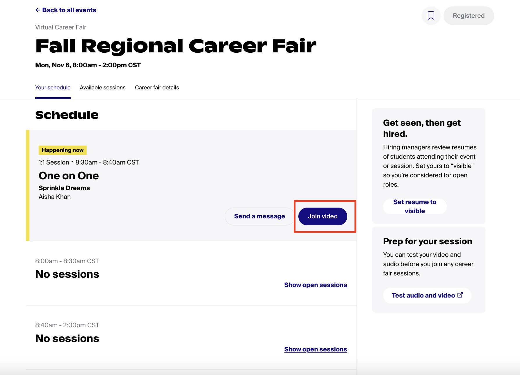 Join a Virtual Career Fair Session – Handshake Help Center