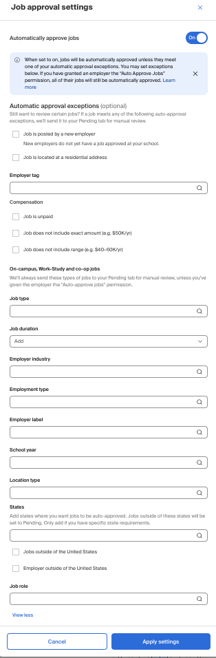 Job Automatic Approval Configuration – Handshake Help Center