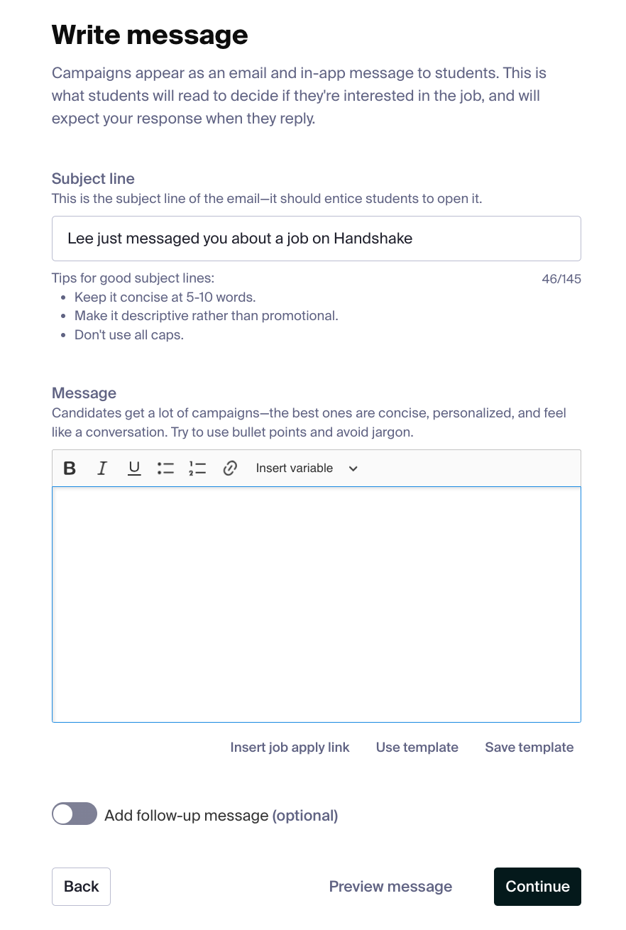 Campaigns: Create a Job Campaign – Handshake Help Center