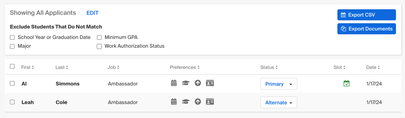 Managing Interview Schedule Applicants – Handshake Help Center