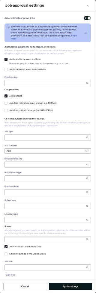 Job Automatic Approval Configuration – Handshake Help Center