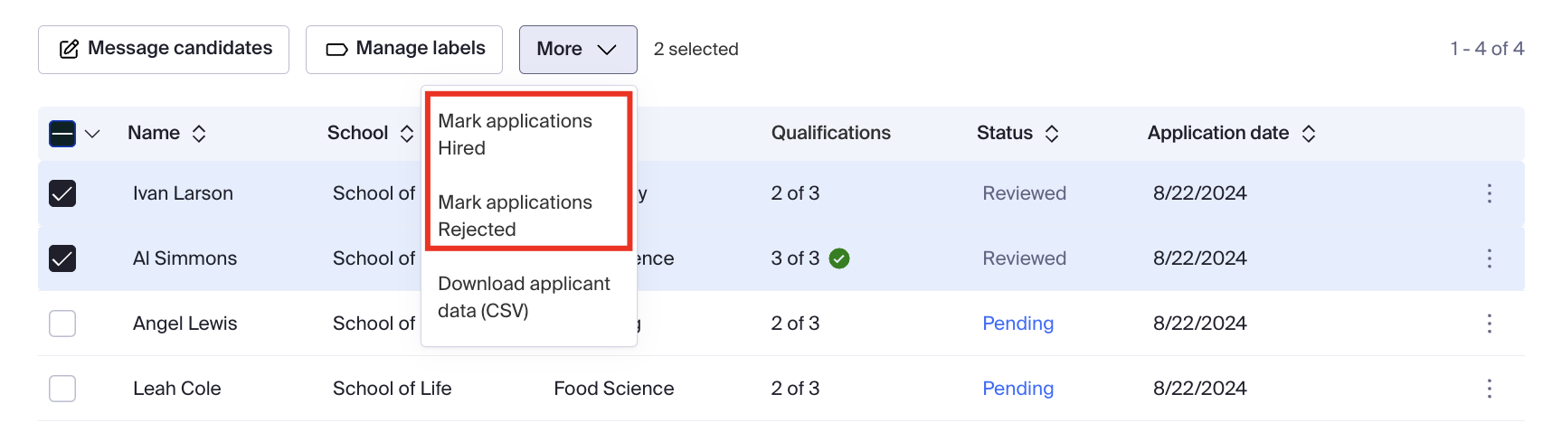 Managing Applicant Status – Handshake Help Center