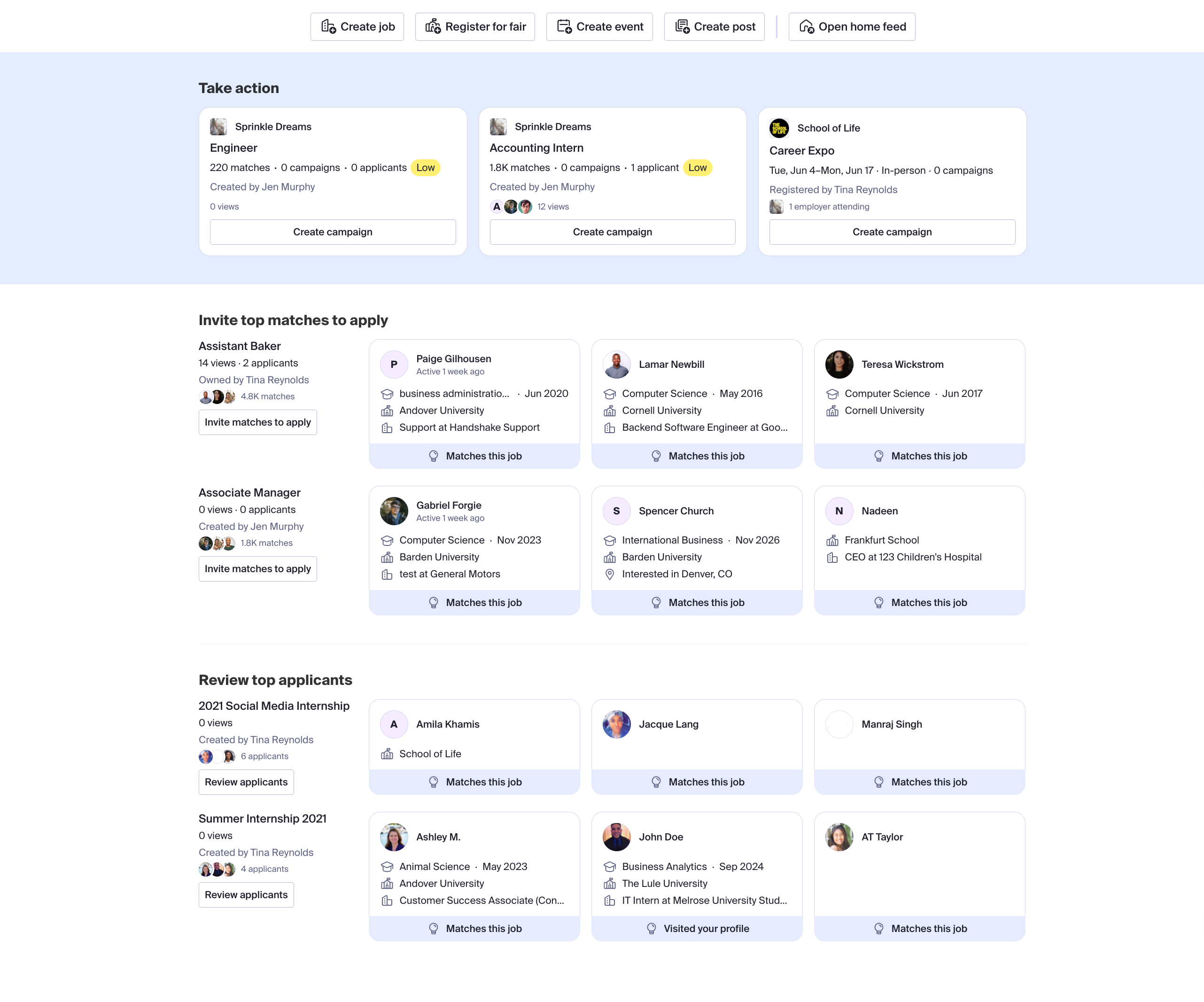 Navigating the Home Page in Handshake – Handshake Help Center