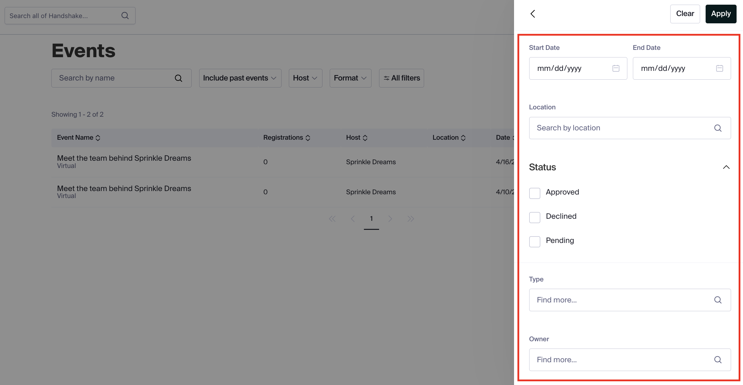 Navigating the Events Page – Handshake Help Center