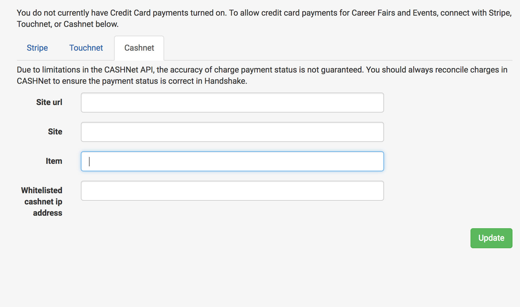 Integration: CASHNet – Handshake Help Center