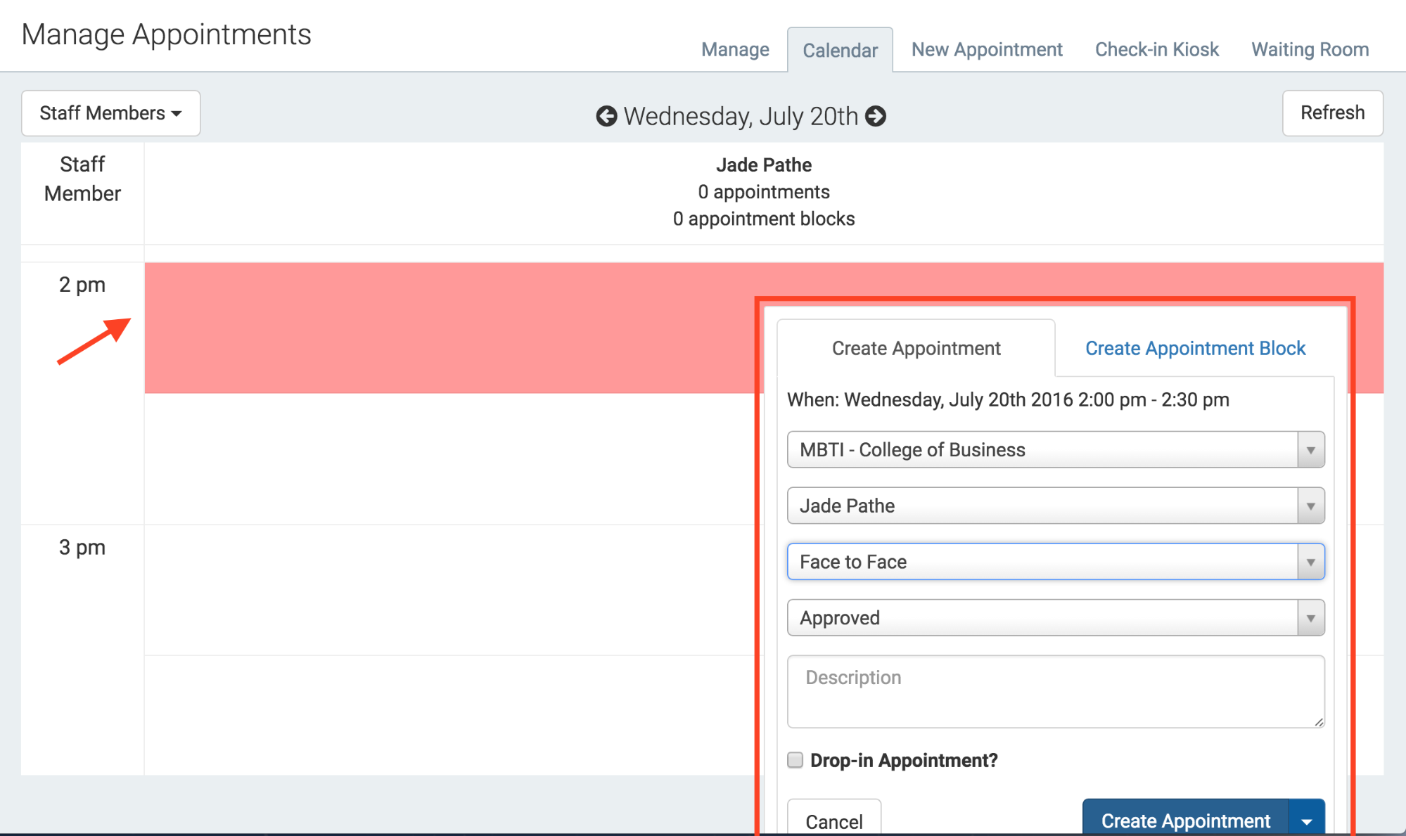 Manually Create an Appointment – Handshake Help Center