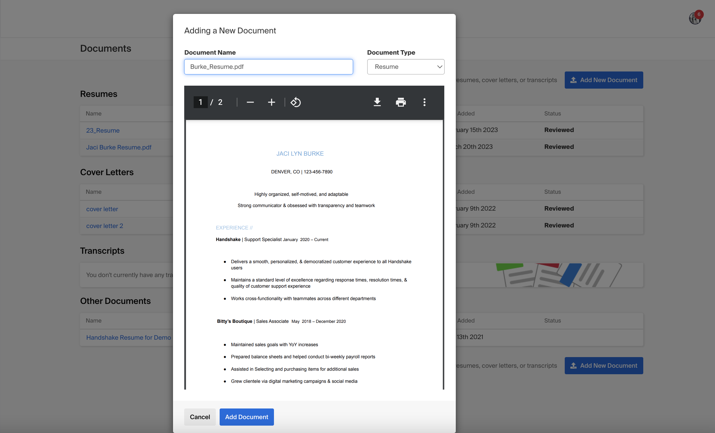 How to Upload a New Document – Handshake Help Center