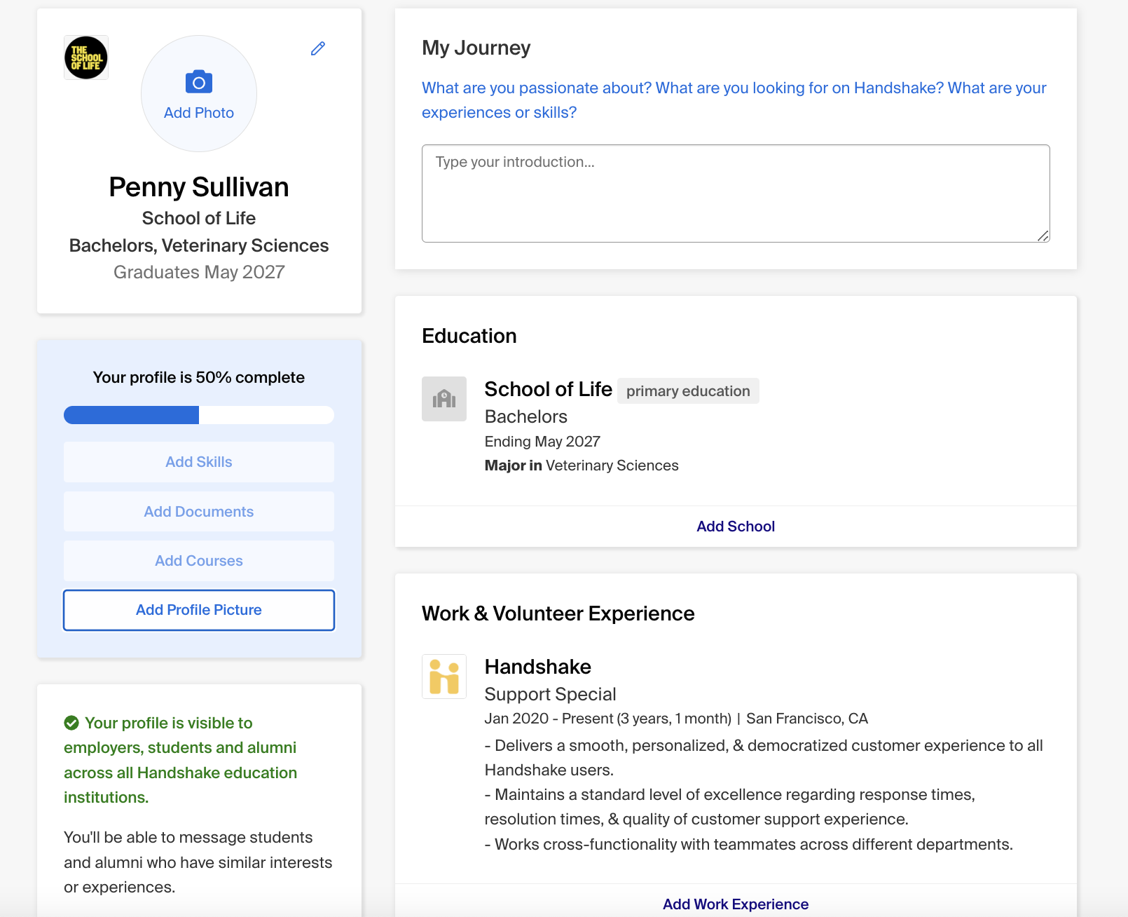 Completing your Profile in Handshake – Handshake Help Centre