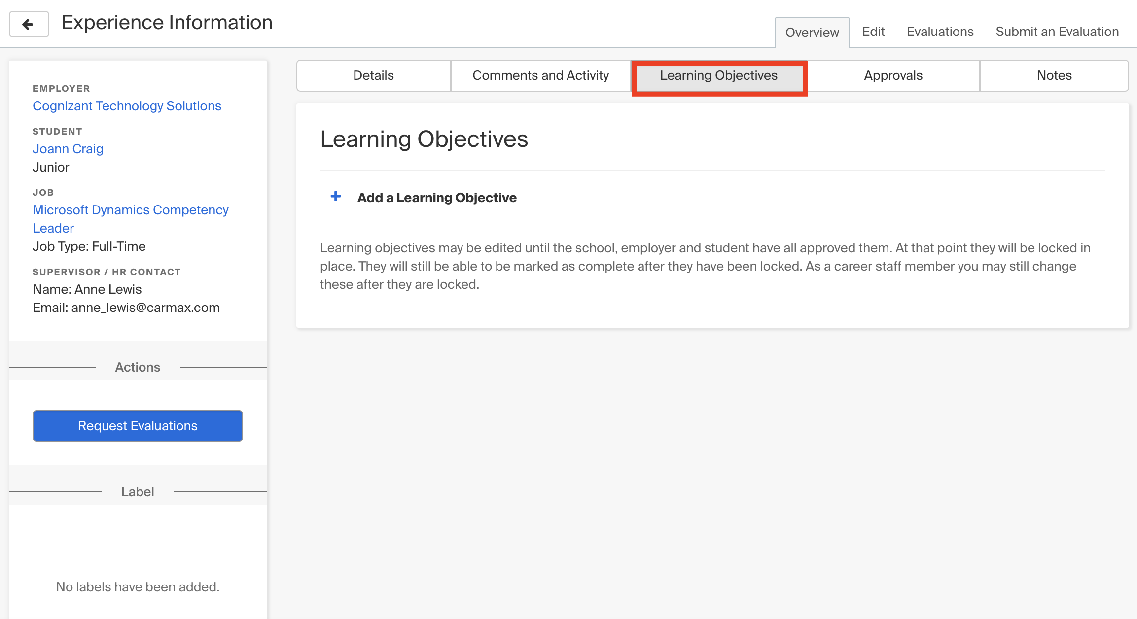 Legacy View: Edit Learning Objectives – Handshake Help Center