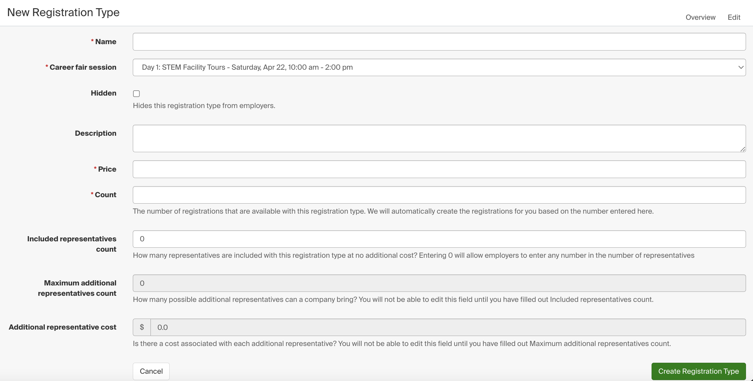Fairs: Create Registration Types – Handshake Help Center