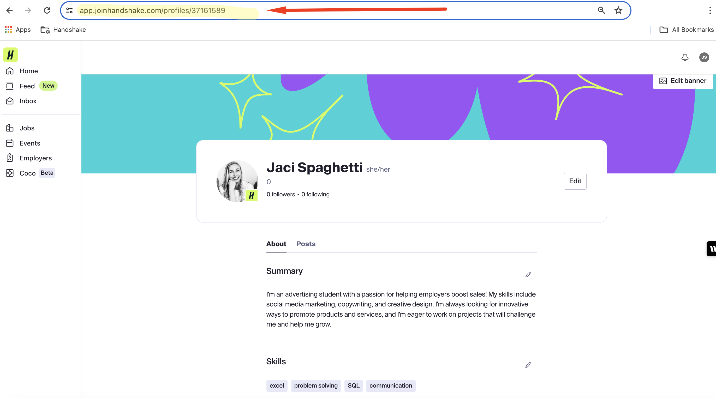 Locating the Link to Your Handshake Profile – Handshake Help Center