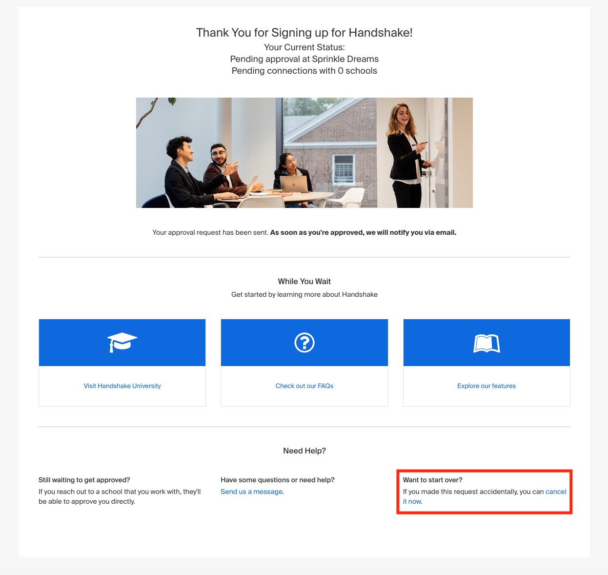 Canceling a Request to Join the Wrong Company – Handshake Help Center