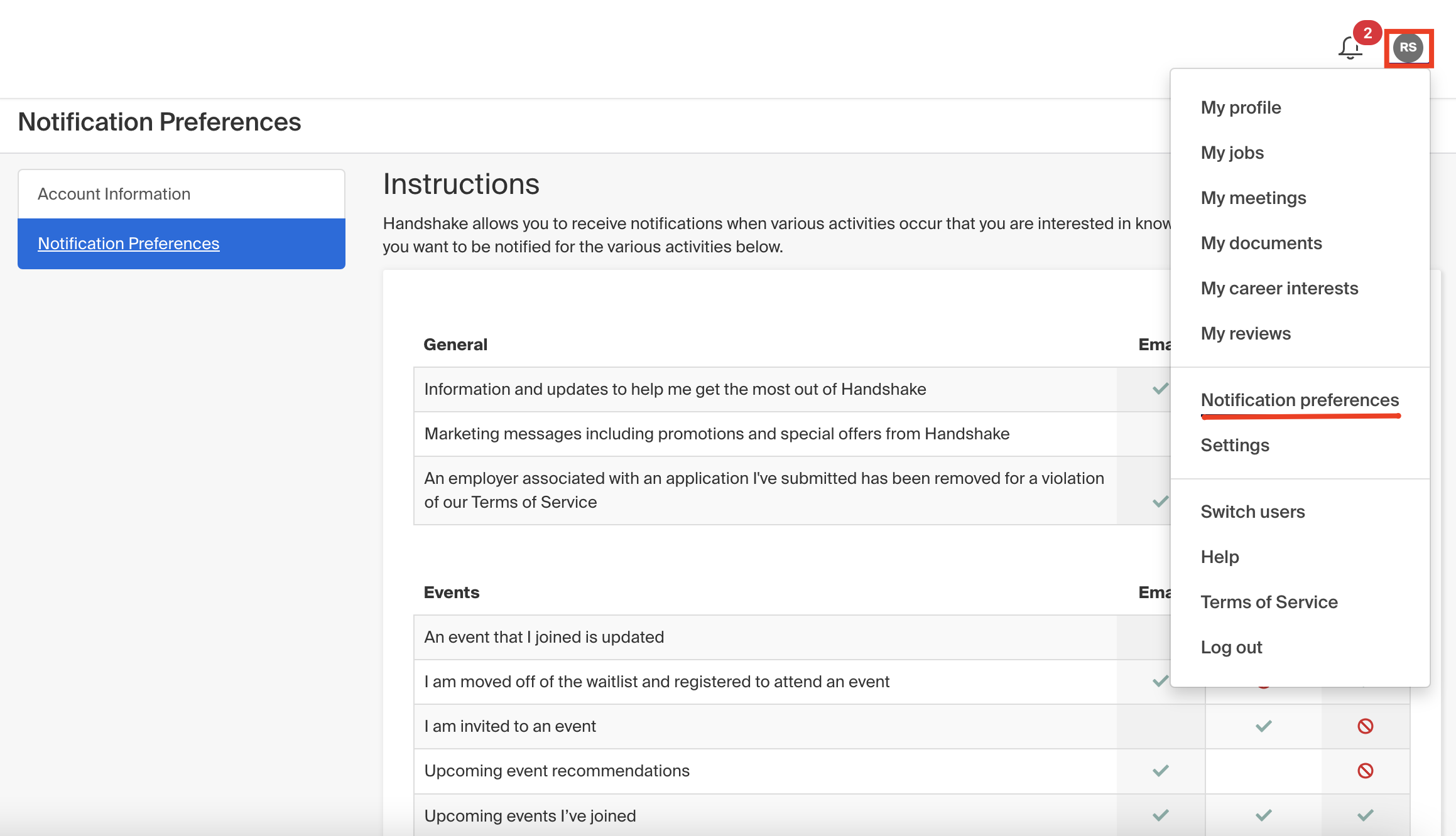 Managing Your Notification Preferences – Handshake Help Centre