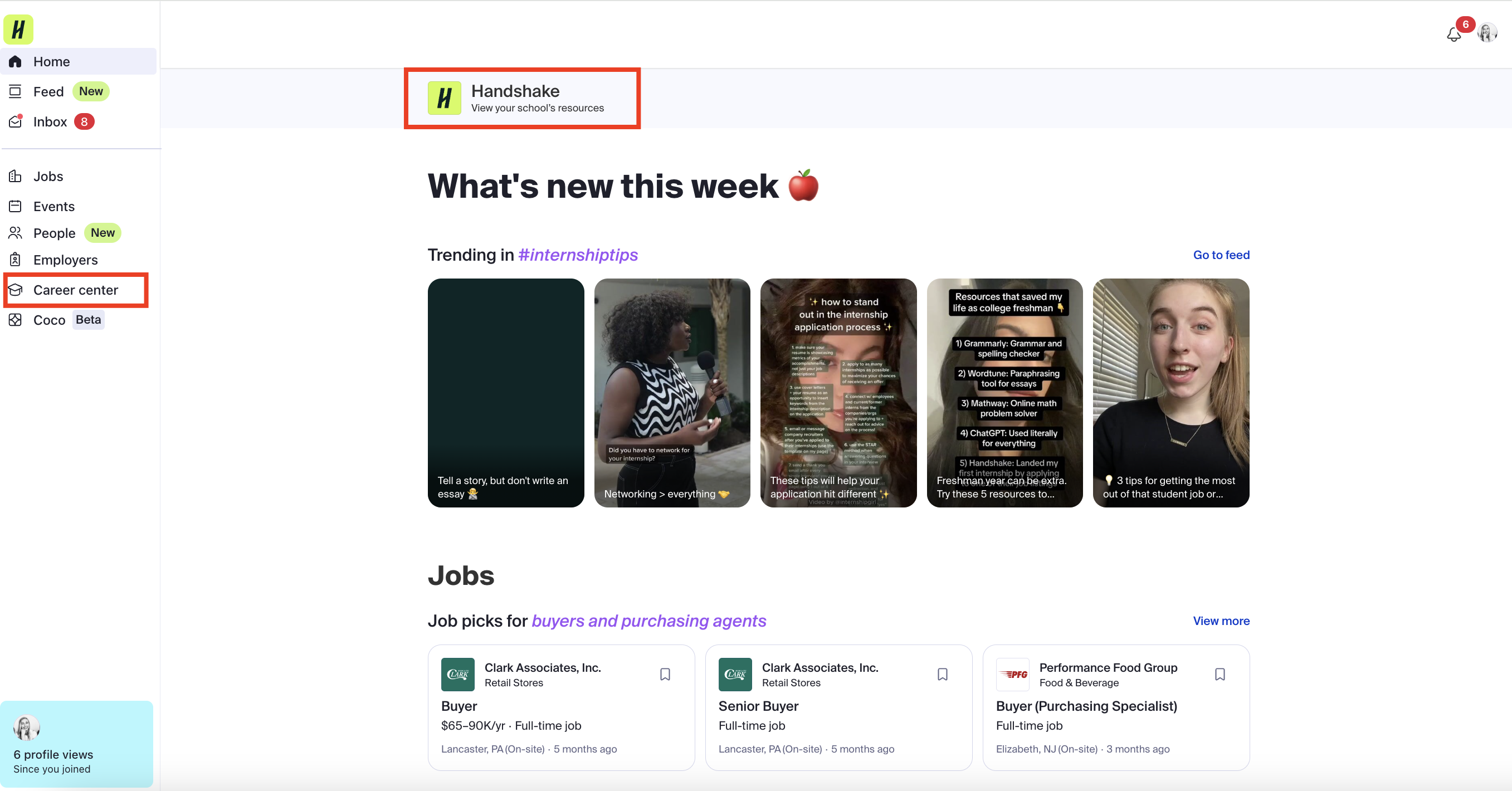 Navigating the Student Homepage – Handshake Help Center