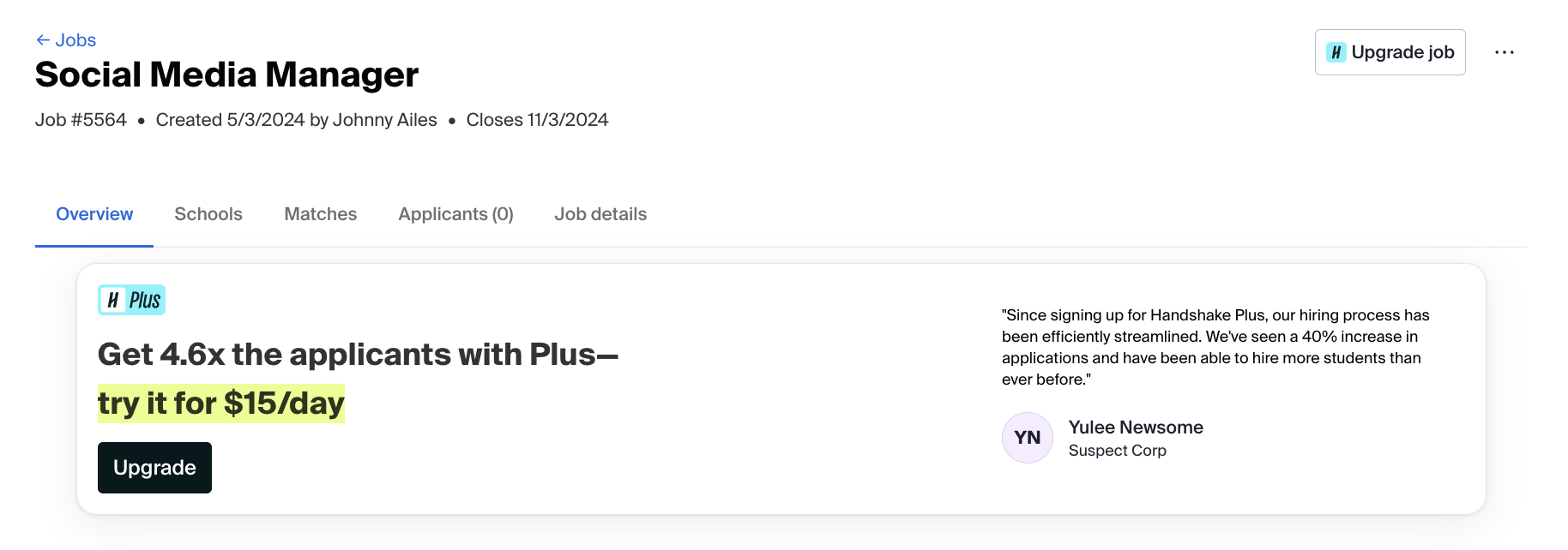 Upgrade Job Posting to Plus – Handshake Help Center