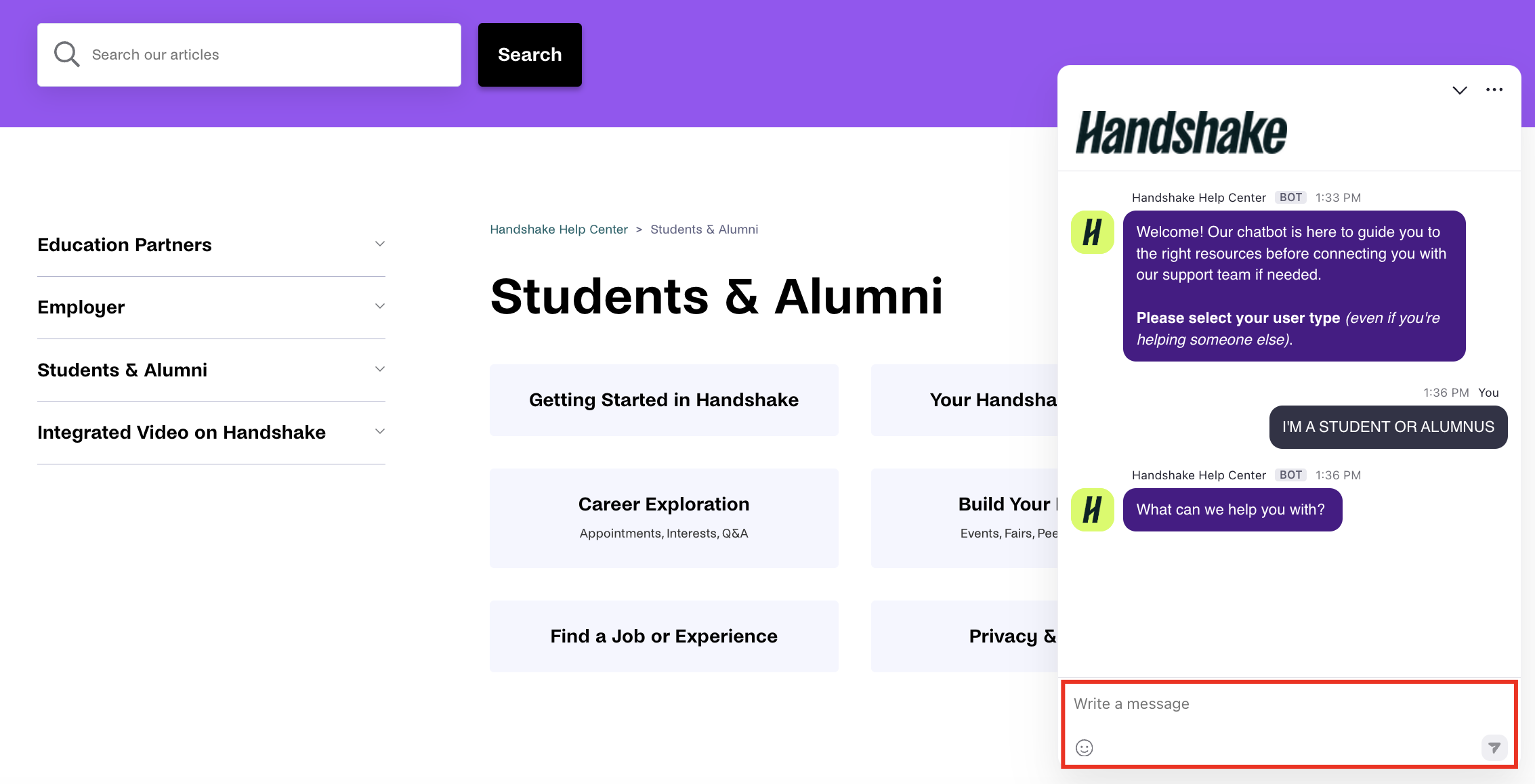 Contacting Handshake Support – Handshake Help Center