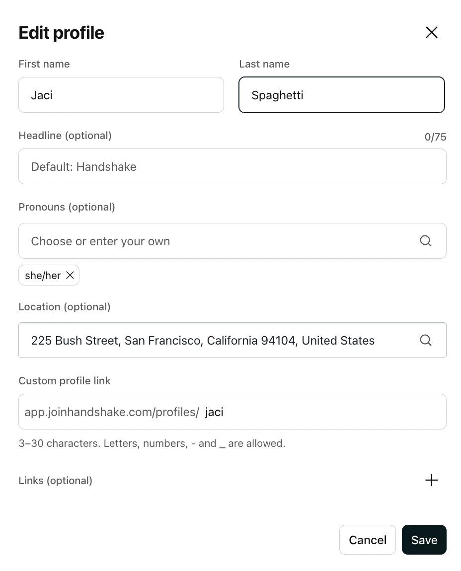 Update Personal Information on Your Profile – Handshake Help Center