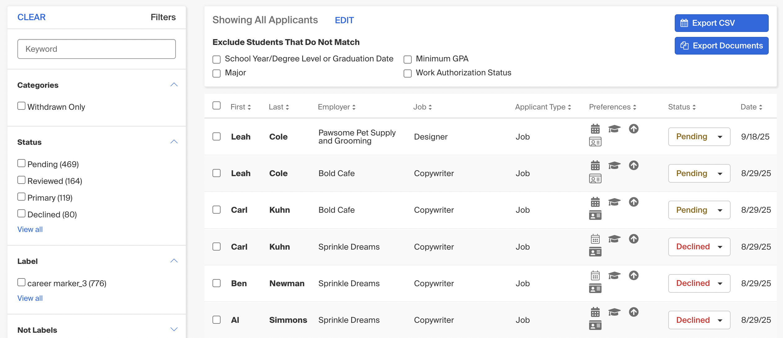 EDU: The Applications Page – Handshake Help Center