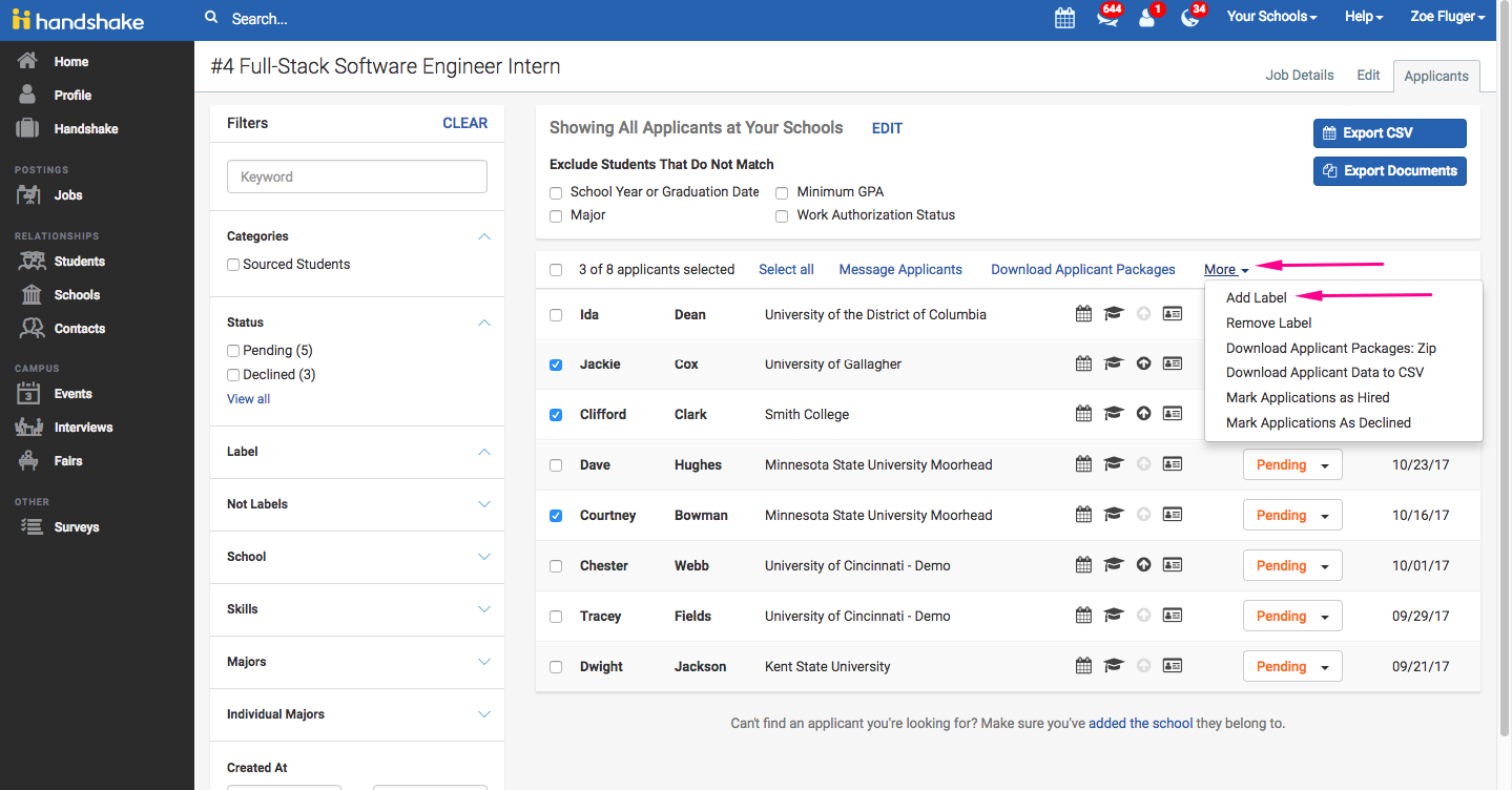 Best Practice: Use Labels to Manage Applicants – Handshake Help Center