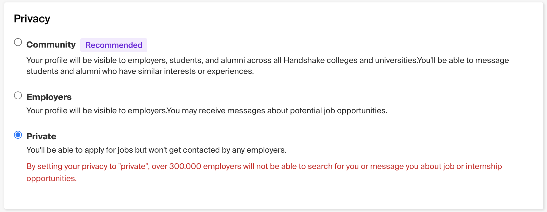 How to Change Your Student Profile Privacy Setting – Handshake Help Center