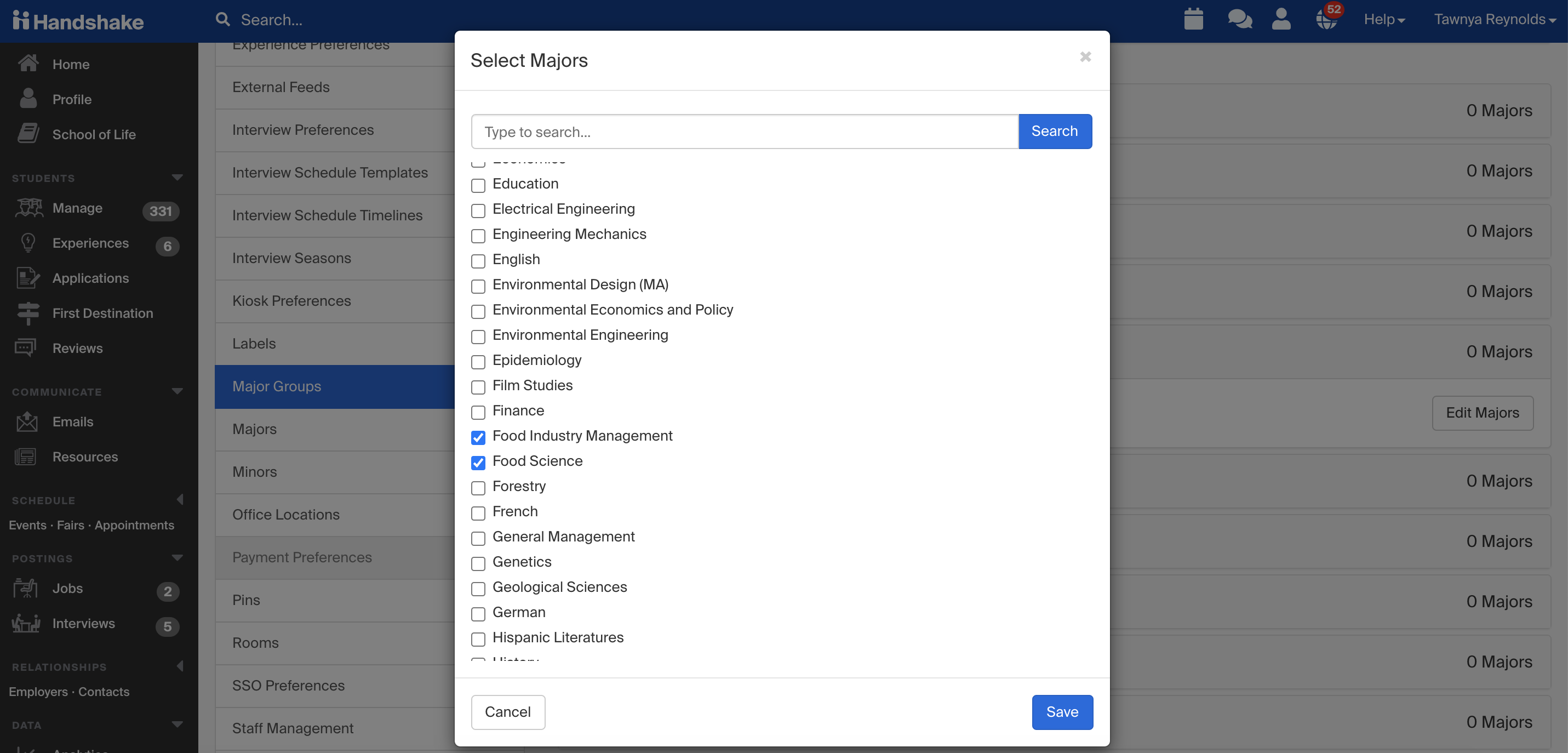 School Settings: Major Groups – Handshake Help Center