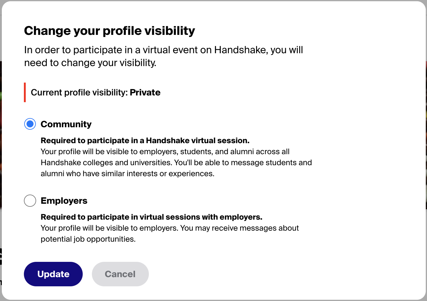 Profile Privacy Options in Handshake – Handshake Help Center