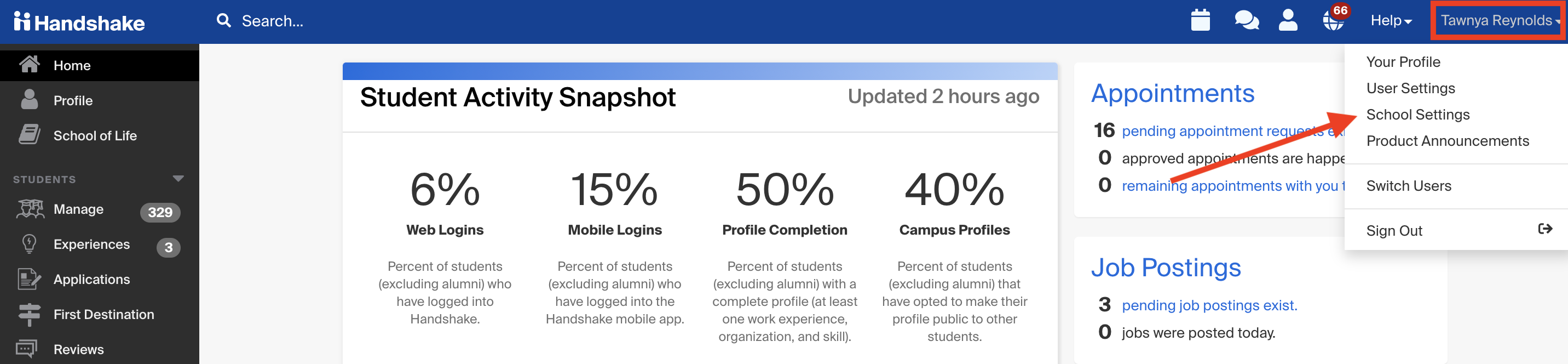 An Overview of School Settings – Handshake Help Center