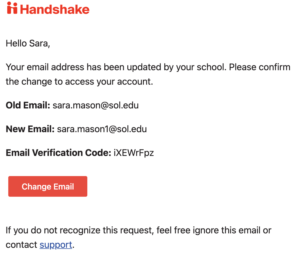 Career Services User Settings: Email Change Request Process – Handshake ...