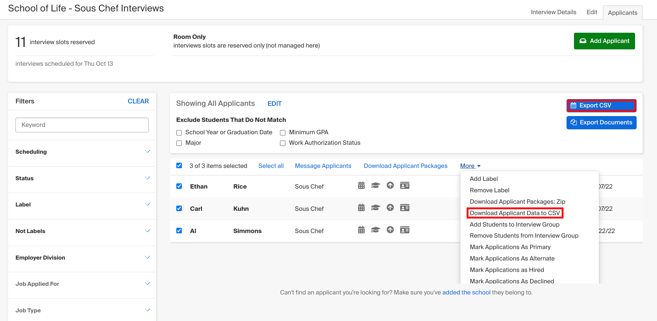 Messaging Applicants – Handshake Help Center