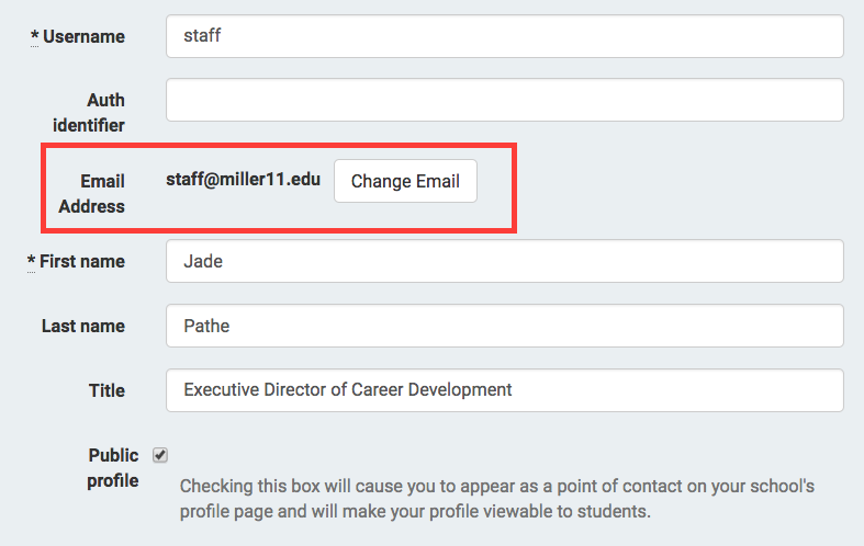 Career Services User Settings: Email Change Request Process – Handshake ...